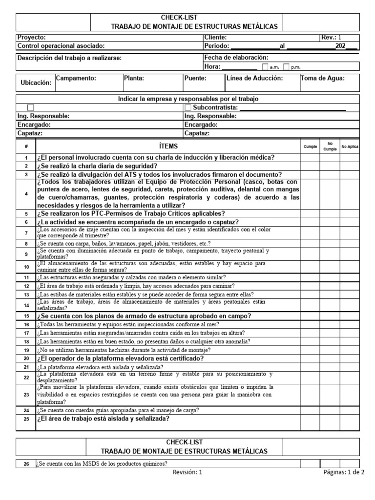 Check List-Montaje de Estructuras Metálicas | PDF | Tecnología
