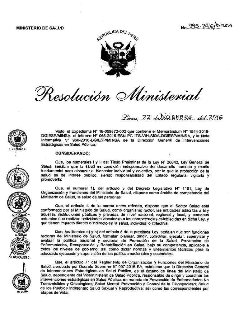 RM N 985 2016 Minsa Plan de Etmi | PDF