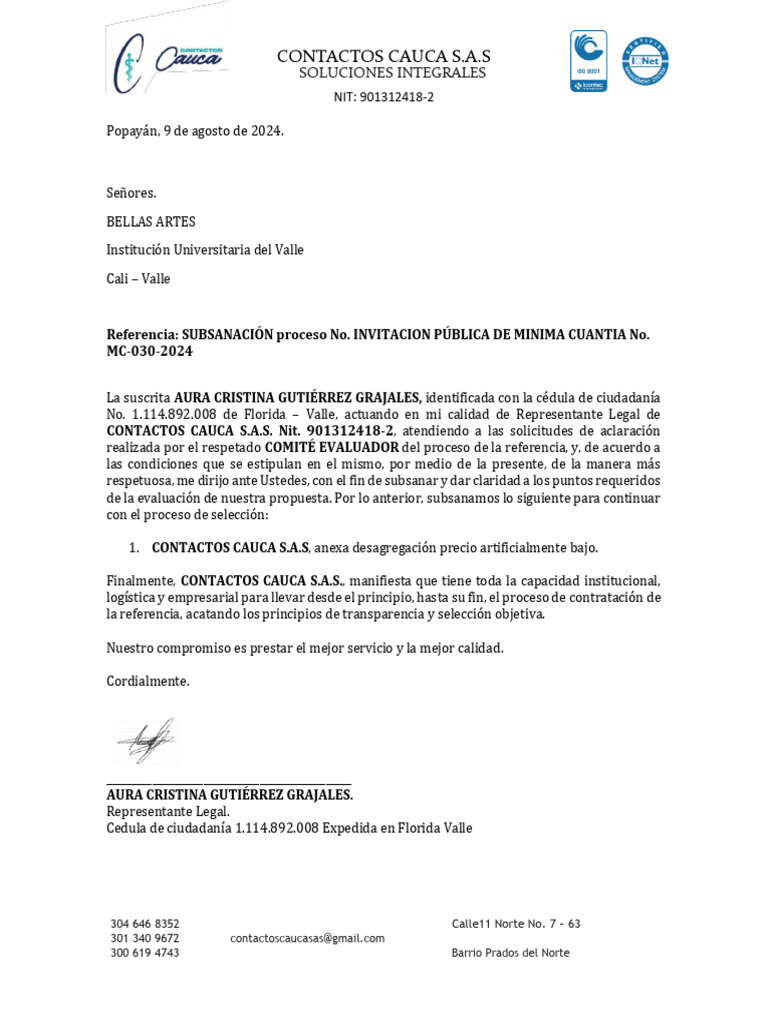 Subsanacion Proceso MC-030-2024 | PDF