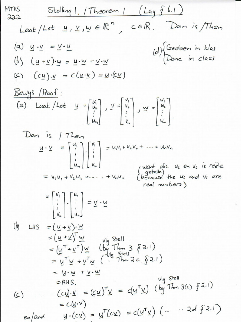 Proof - Theorem 1 Lay 6.1 | PDF