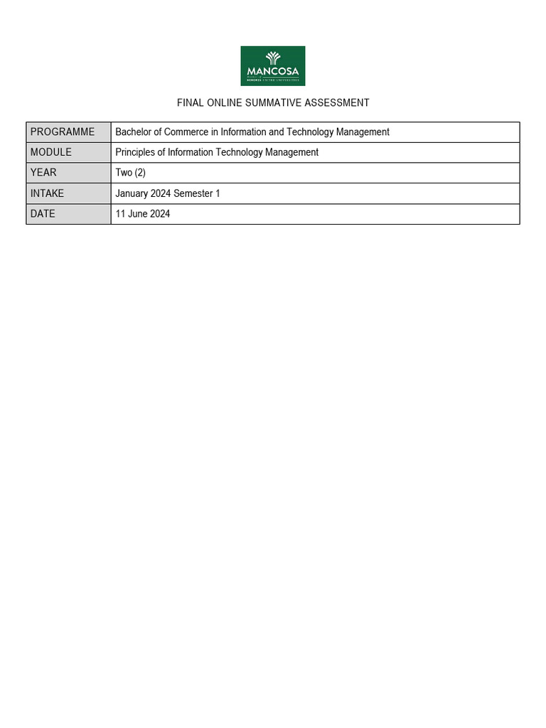 Principles of Information Technology Management Final OSA (A) | PDF ...