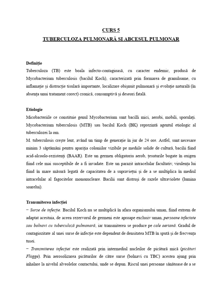 Curs 5 TBC Si Abcesul Pulmonar | PDF