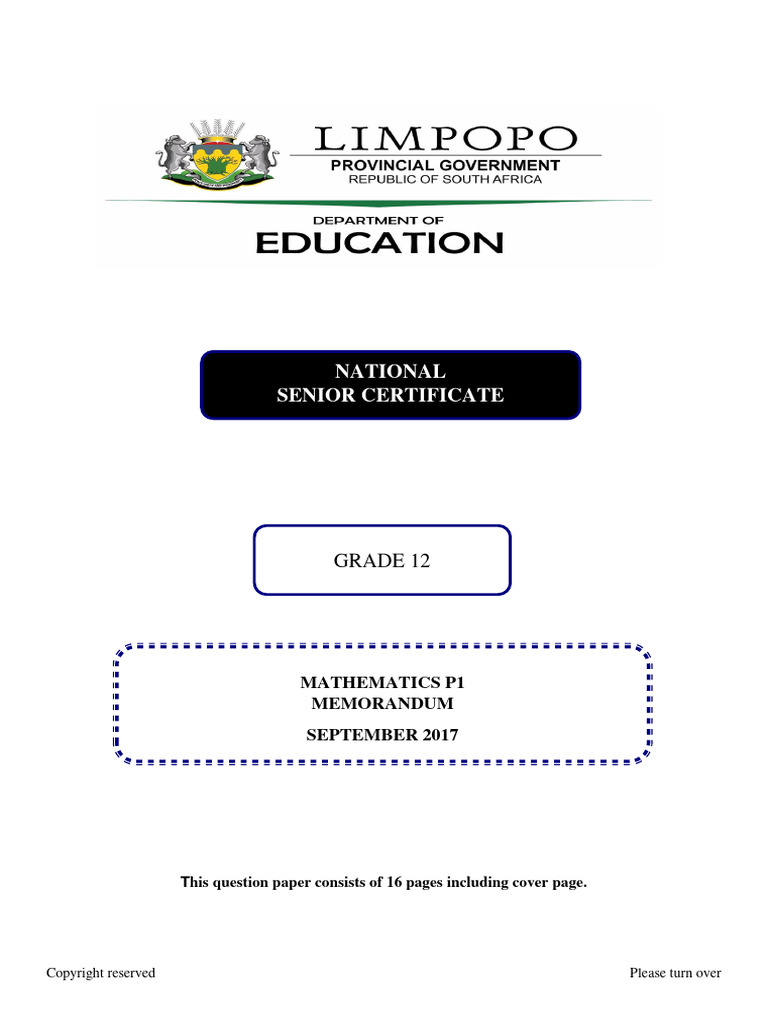 2017 Mathematics p1 Dual Memo - Limpopo | PDF | Mathematical Objects | Elementary Mathematics