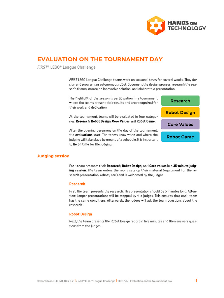 FLL - Challenge - 2024-25 - Evaluation On The Tournament Day | PDF