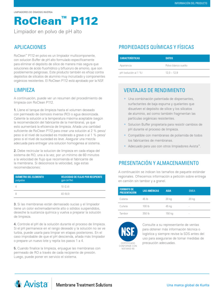 RoClean P112 | PDF | Ósmosis | Membrana