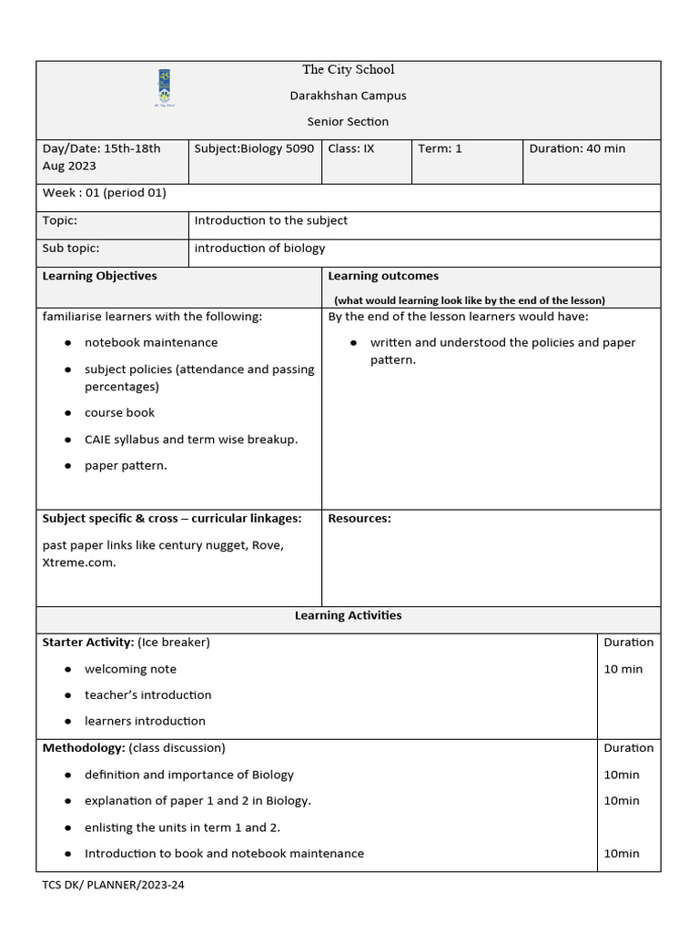 Grade 9 Week 1 | PDF | Learning | Cell (Biology)