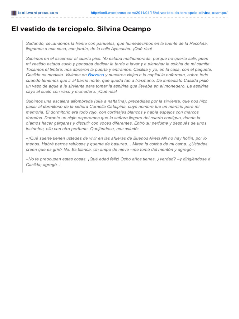 El Vestido de Terciopelo Silvina Ocampo | PDF | Arte