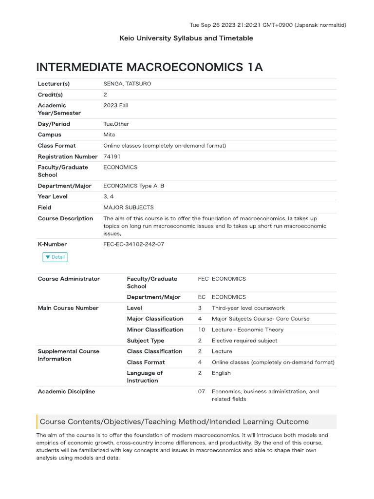 Intermediate+Macroeconomics+1a+ - +Syllabus+and+Timetable Copy 2 | PDF