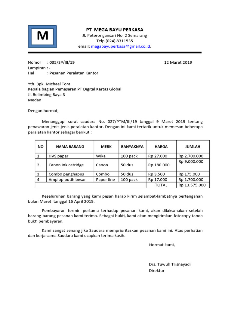 Contoh Surat | PDF | Office Equipment