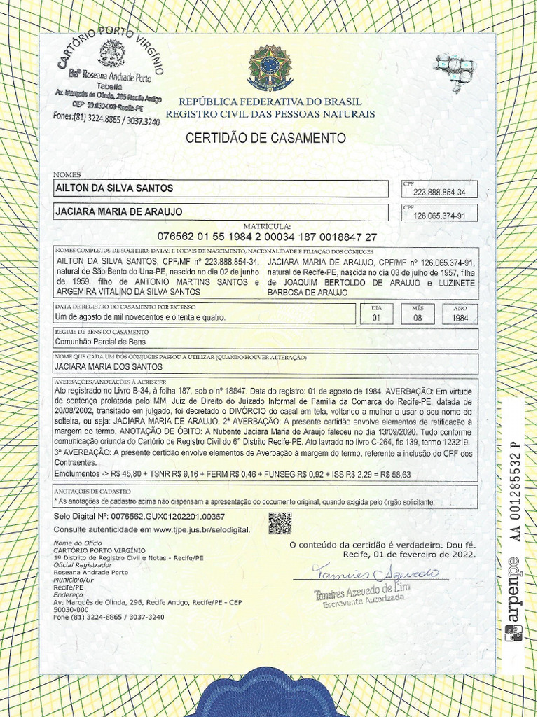 Certidão Casamento Jaciara | PDF