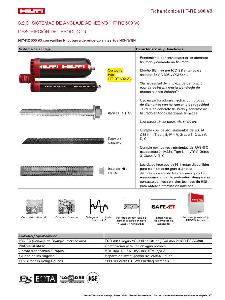 Fichas-Tecnica-Epoxico Hilti Hit-Re 500 V3 | PDF | Materiales