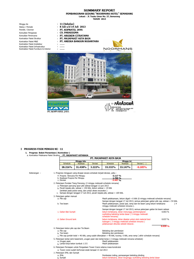 Sumarry Report Ke - 11 Periode 8 Juli - 14 Juli 2013 | PDF