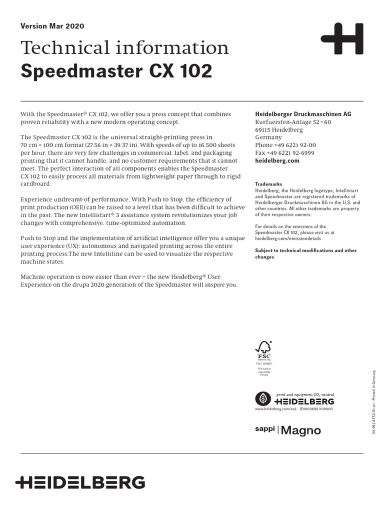 Speedmaster CX 102 Technical Overview | PDF | Length