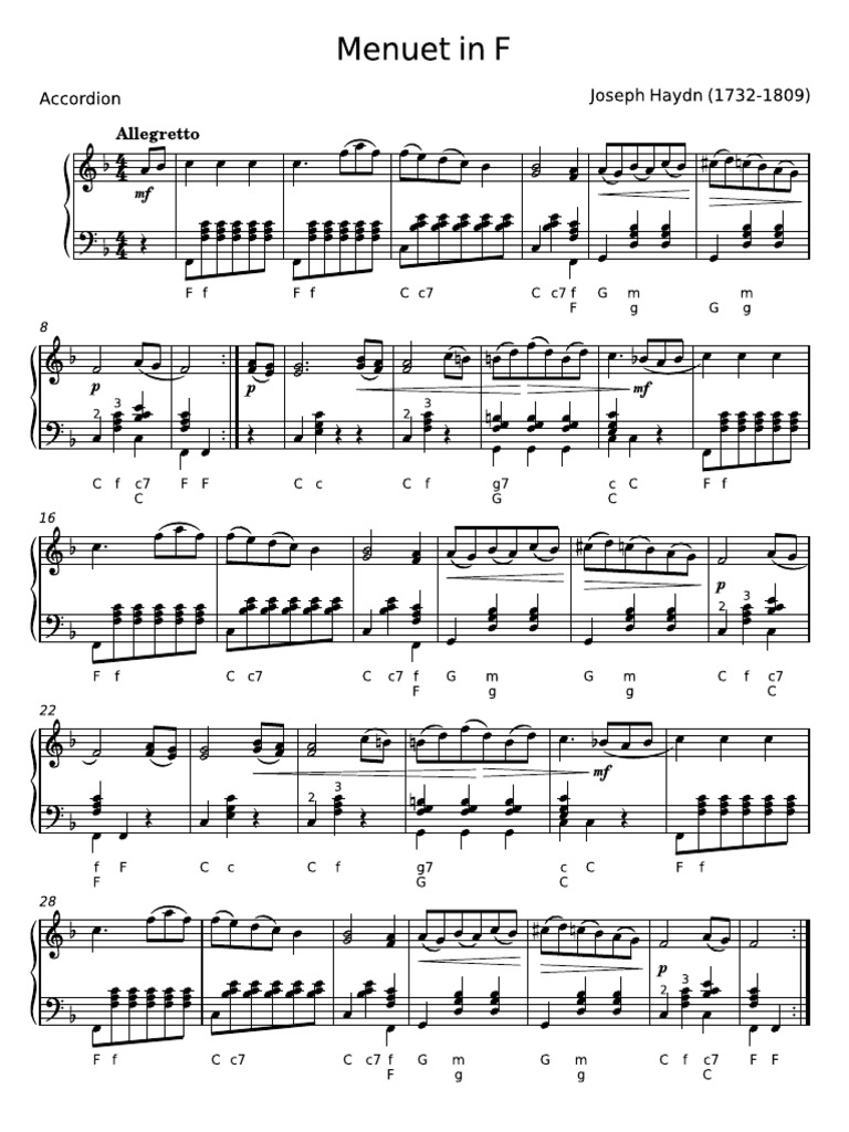Menuet in F - Joseph Haydn | PDF