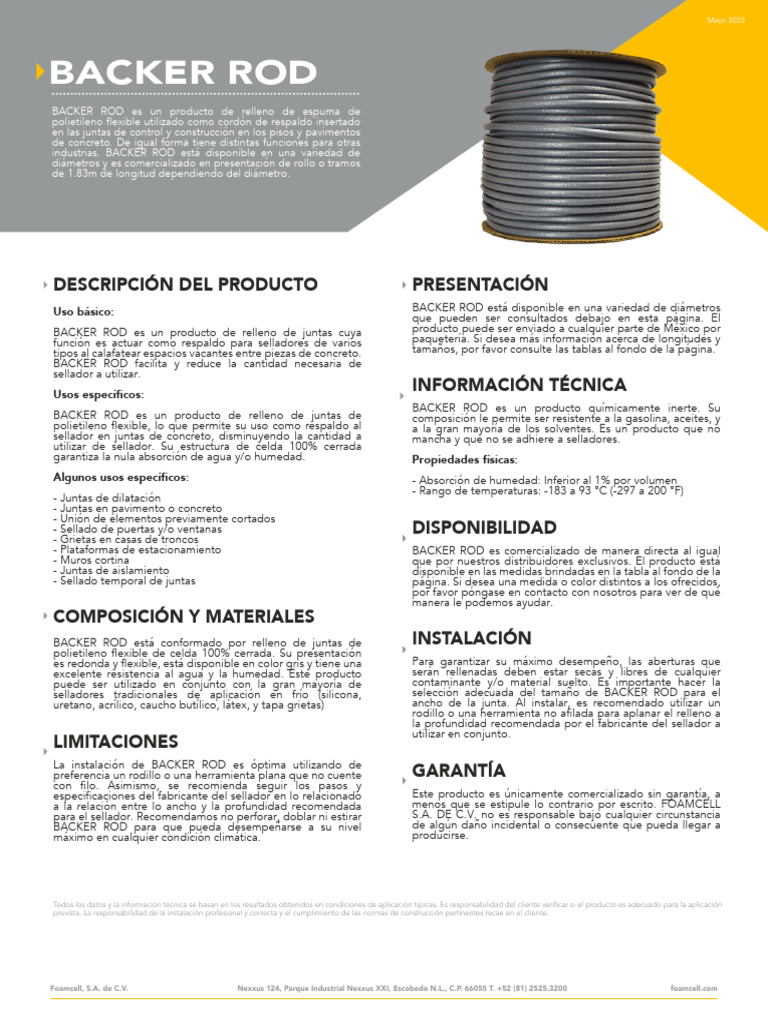 FT - Backer Rod | PDF | Hormigón