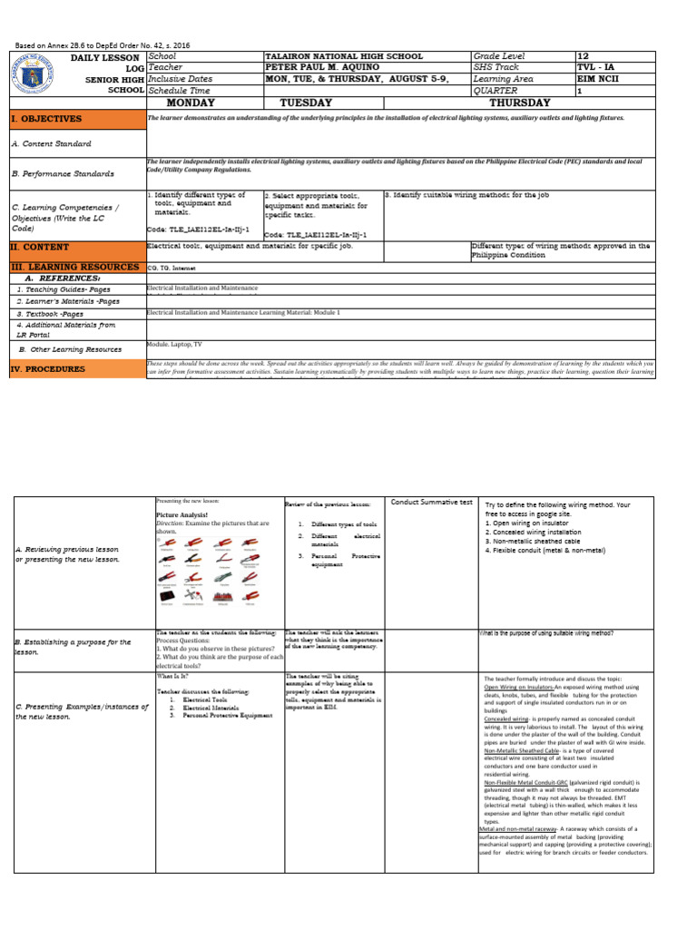 Eim 12 DLL Week 2 | PDF | Electrical Wiring | Electrical Engineering