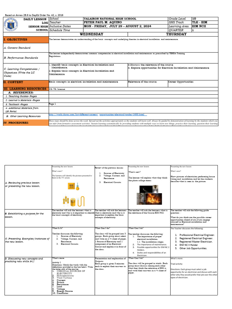 Eim 10 DLL Week 1 (Updated) | PDF | Electricity | Learning