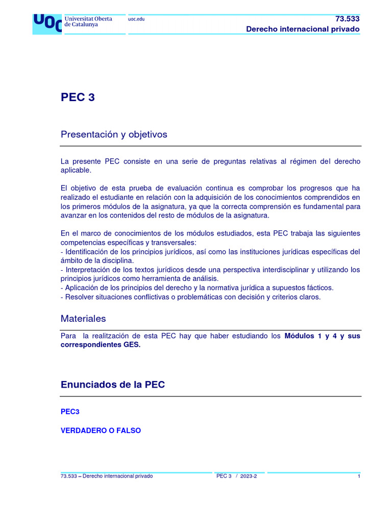 PEC3 - 20232 DIPr IBE | PDF | Sentencia (ley) | Daños y perjuicios
