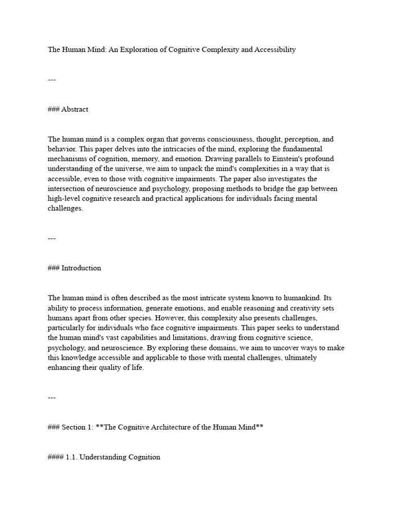 The Human Mind An Exploration Of Cognitive Complexity And Accessibility Pdf Mind Cognition