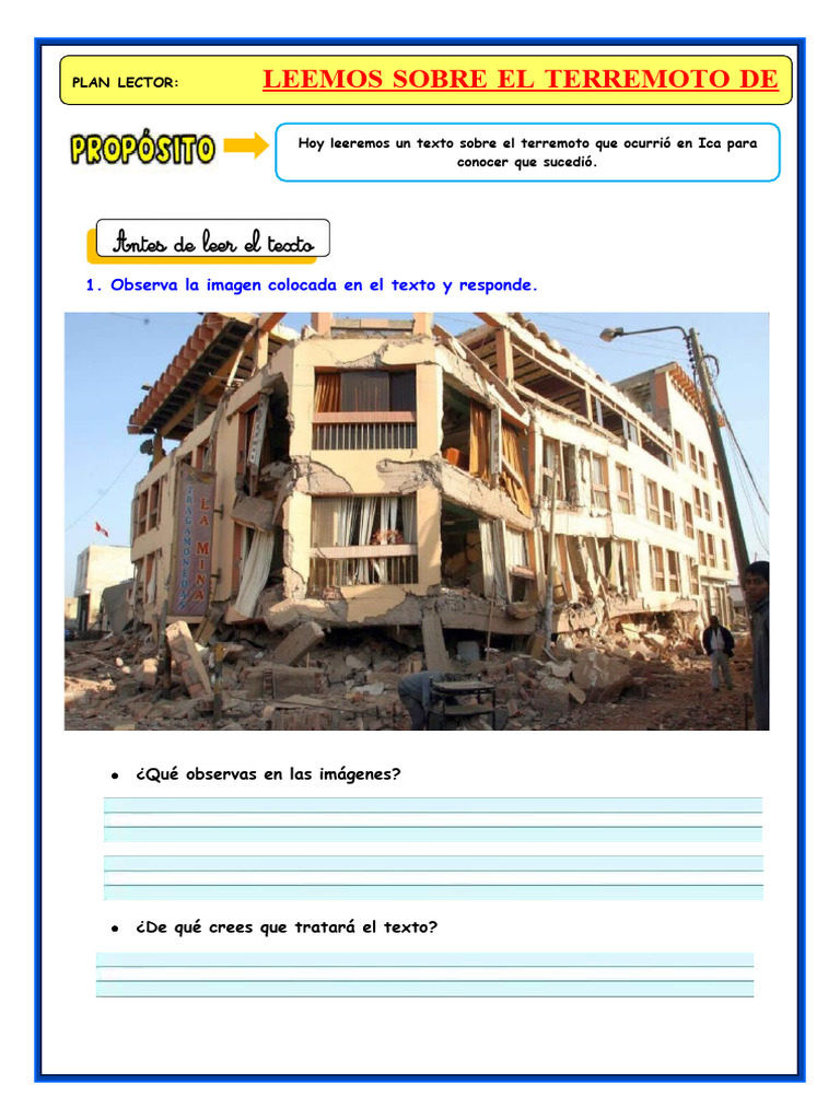 u5 s2 Ficha d4 Plan Lector Leemos Sobre El Terremoto de Ica | PDF ...