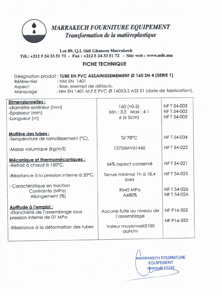 Fiche Technique PVC Assainissement 160-400 | PDF