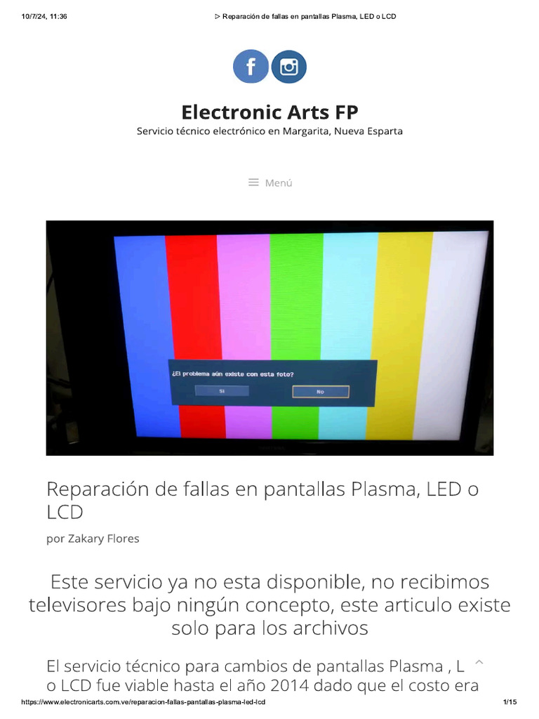 Reparación de Fallas en Pantallas Plasma, LED o LCD | PDF