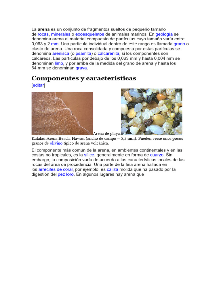 Composición y características de la arena | PDF