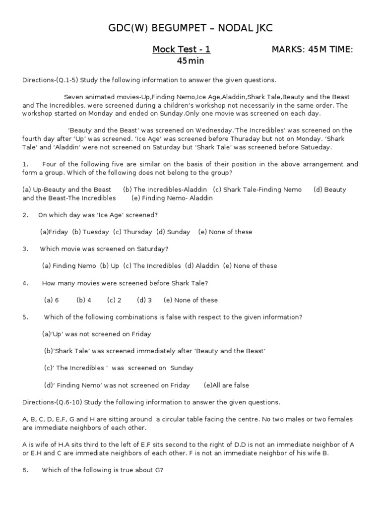 GDC Begumpet Mock Test Overview | PDF | Theft | Leisure