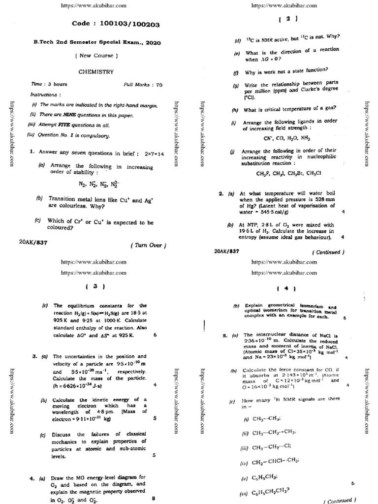 Btech 2 Sem Chemistry 100103 2020 | PDF
