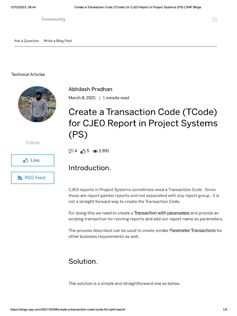Create A Transaction Code (TCode) For CJE0 Report in Project Systems ...