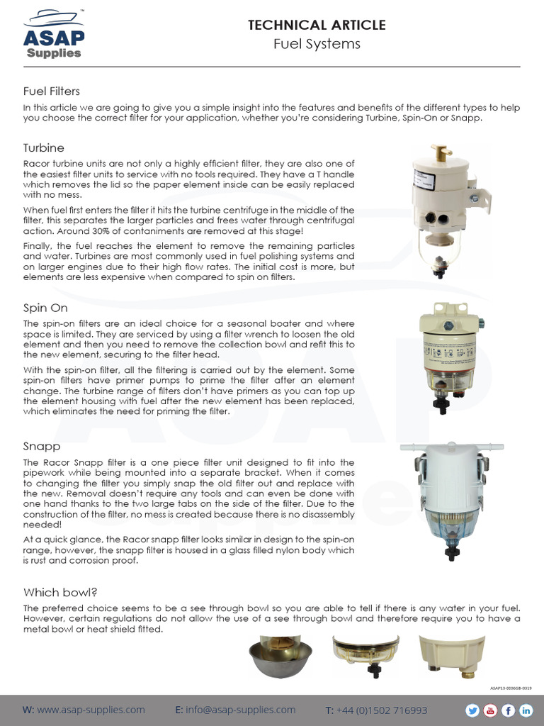Technical Article Fuel Filters | PDF | Pump | Mechanical Engineering
