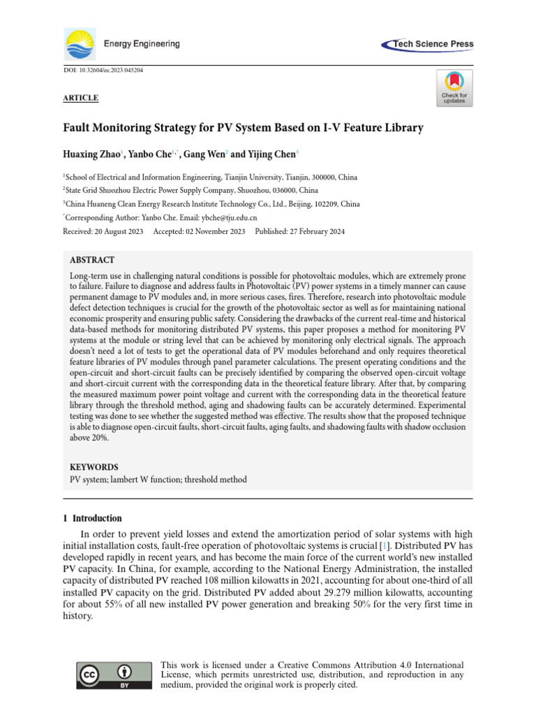 Fault Monitoring Strategy For Pv System Based On I V Feature Library
