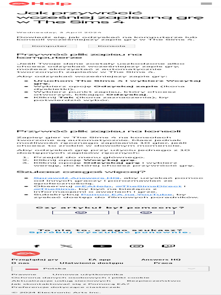 The Sims 4 - Jak Przywrócić Wcześniej Zapisaną Grę W The Sims 4 | PDF