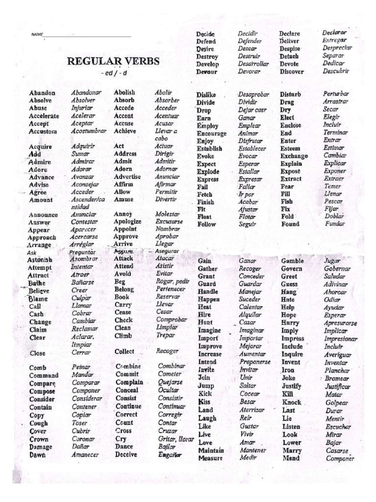 Verbs List | PDF