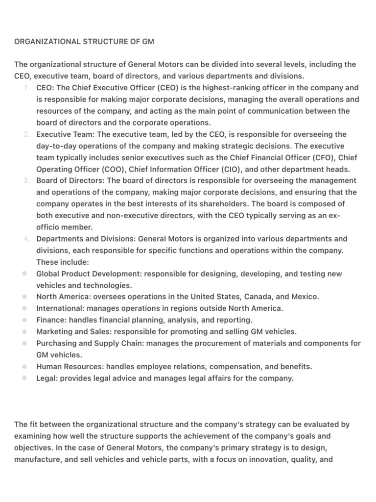 Organizational Structure of GM | PDF | Chief Information Officer ...