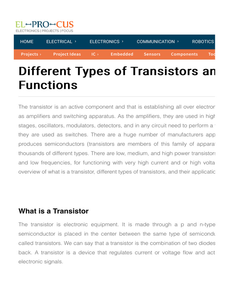 Types of Transistors - Working and Their Applications | PDF | Field ...