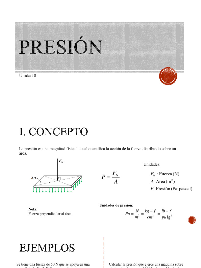 Unidad 8 Presión | PDF | Presión | Pascal (Unidad)