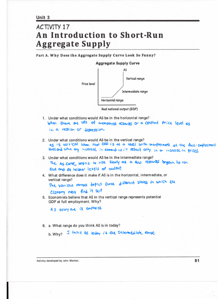 Aggregate Supply Worksheet | PDF