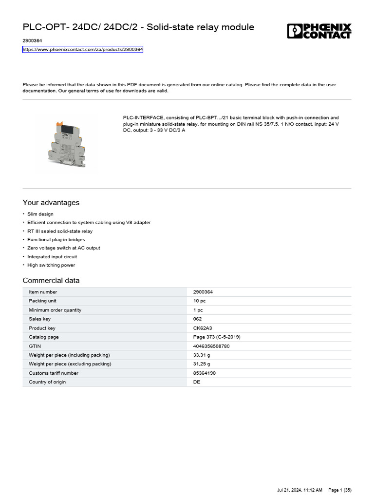 Phoenix Contact 2900364 en | PDF | Programmable Logic Controller | Diode