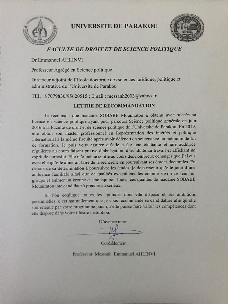 Lettre de Recommandation | PDF