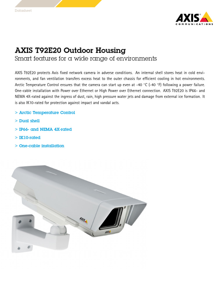 Datasheet Axis T92e20 Outdoor Housing en US 363833 | PDF | Electrical Engineering | Manufactured ...
