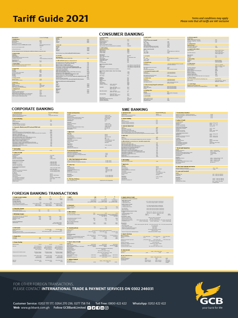 GCB Bank Tariff Guide 2021 Reviewed | PDF | Debit Card | Fee