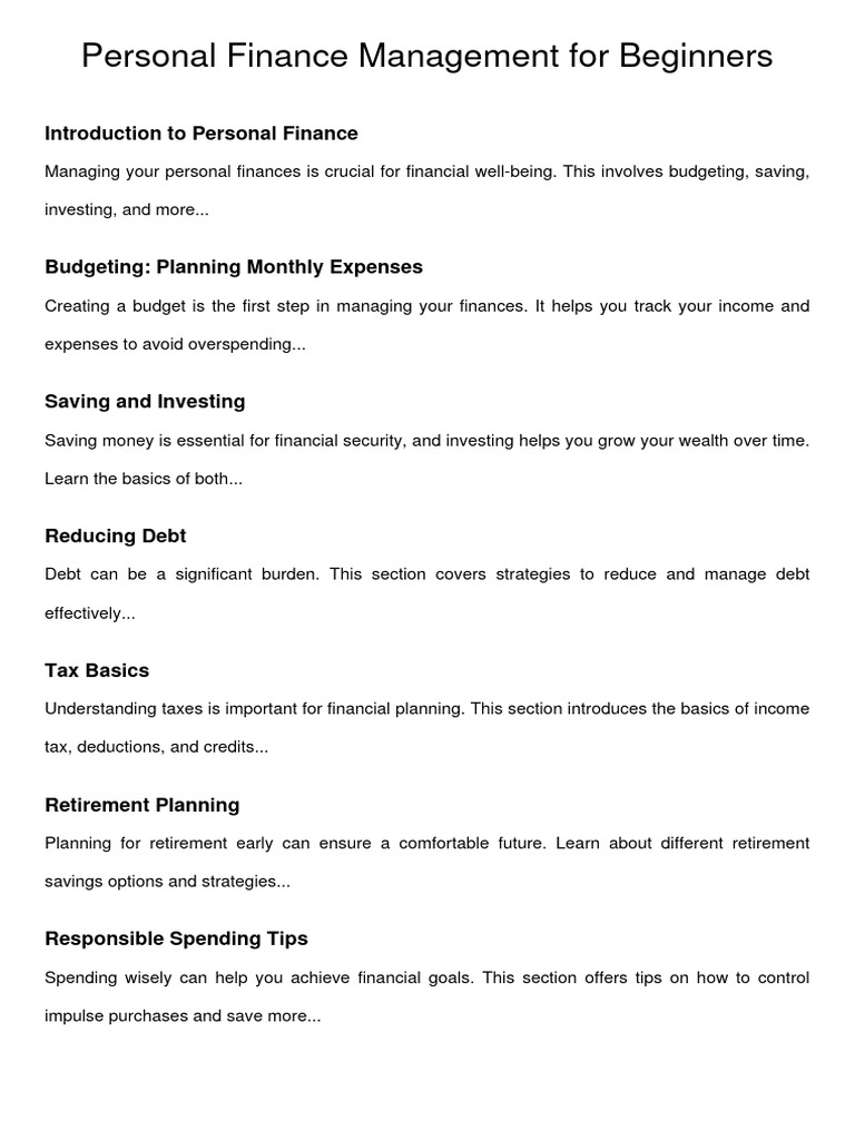 Personal Finance Management Pdf Expense Personal Finance