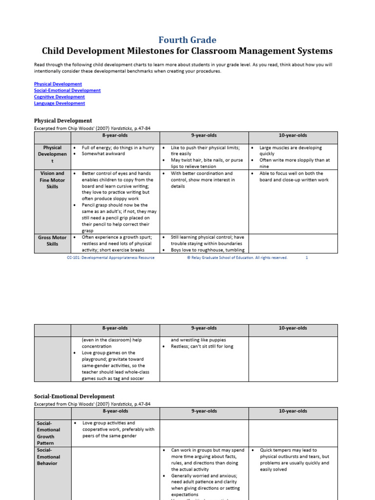 Fourth Grade Child Development Milestones | PDF | Child Development ...