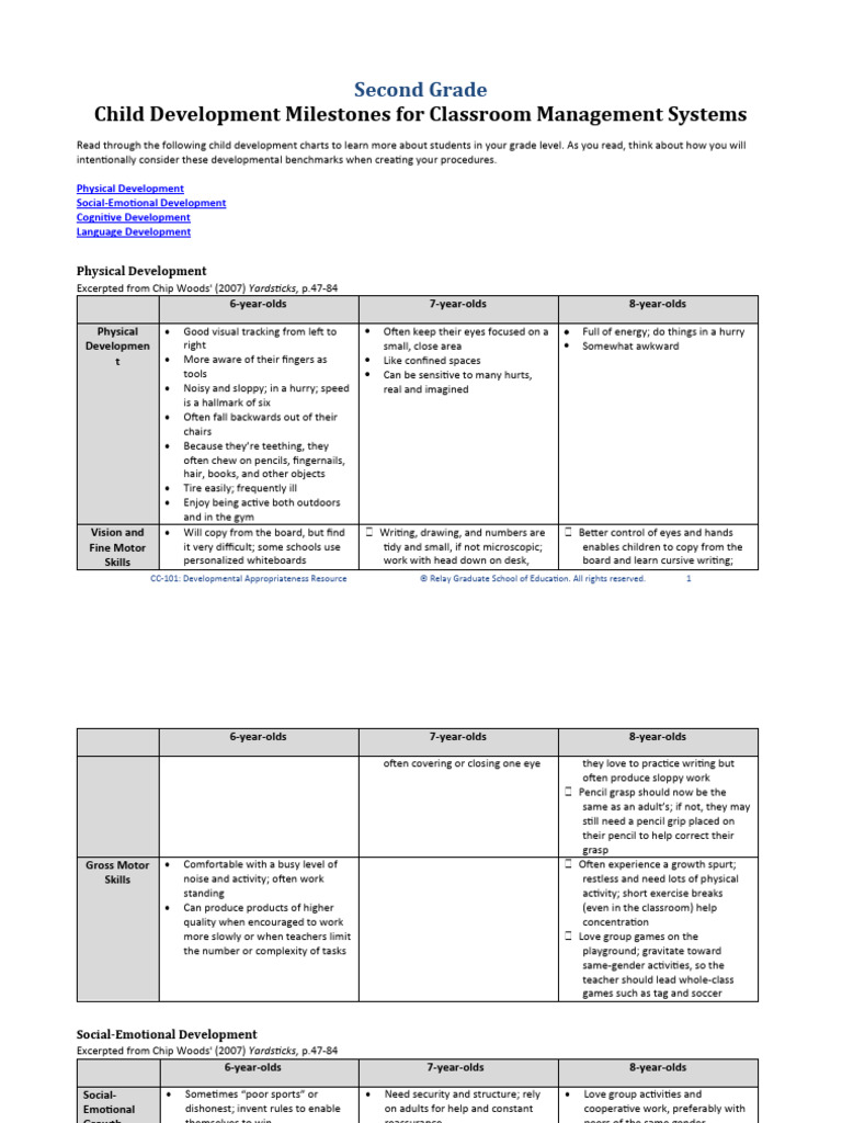 Second Grade Yardsticks | PDF | Child Development | Psychological Concepts