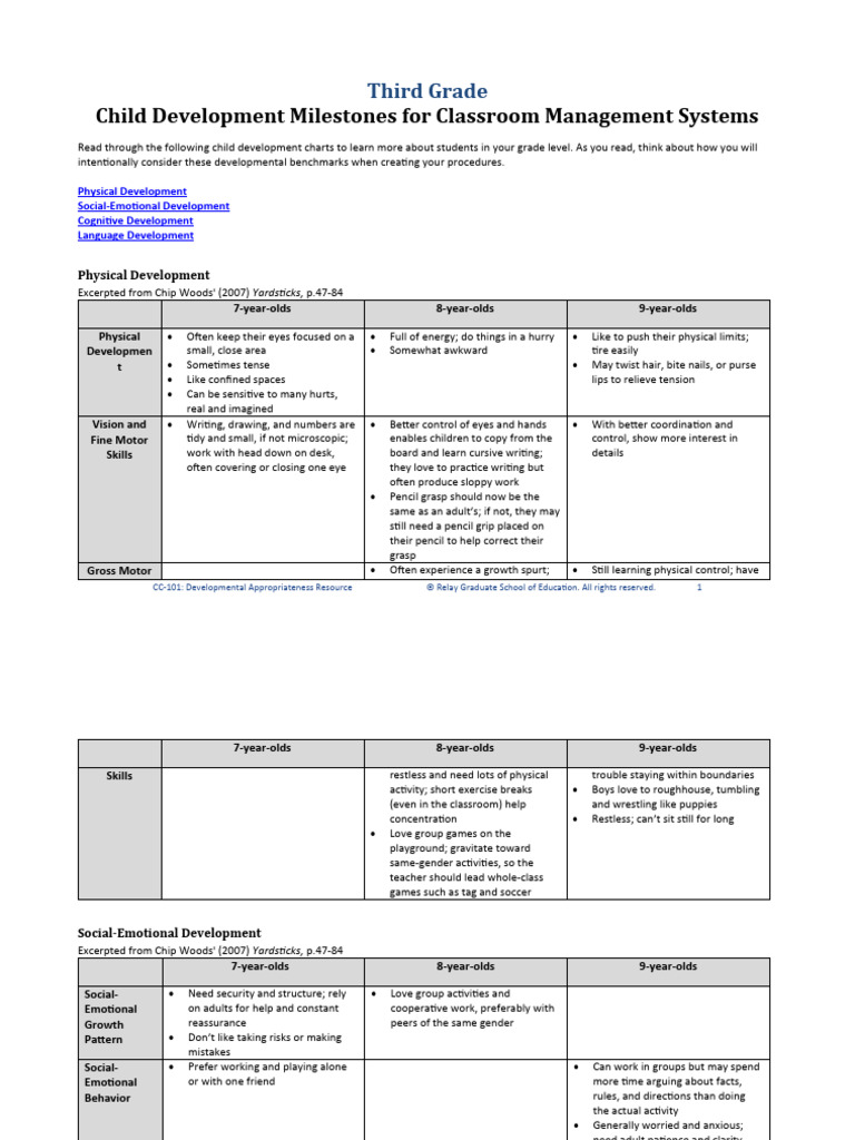 Third Grade Yardsticks | PDF | Child Development | Cognitive Psychology