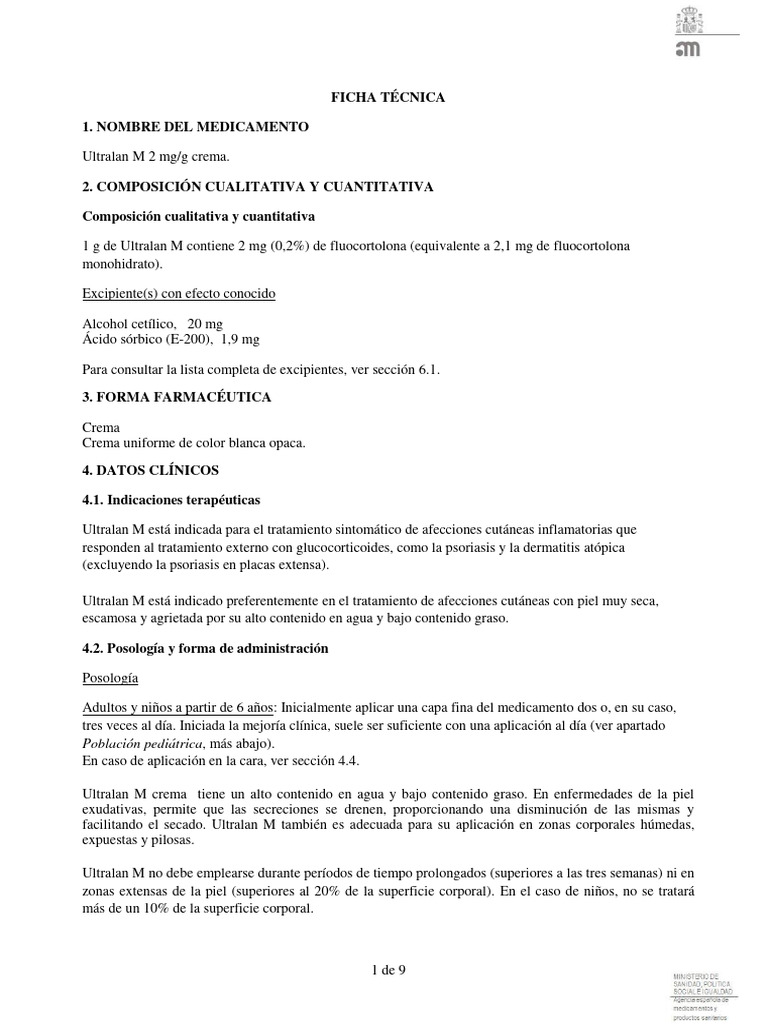 Ultralan M: Usos y Precauciones | PDF | Medicamentos con receta | Psoriasis