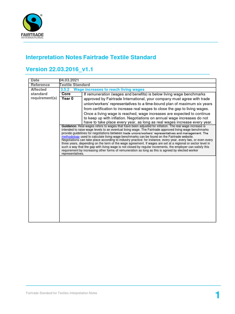 Interpretation Note Textile Standard | PDF | Wage | Living Wage