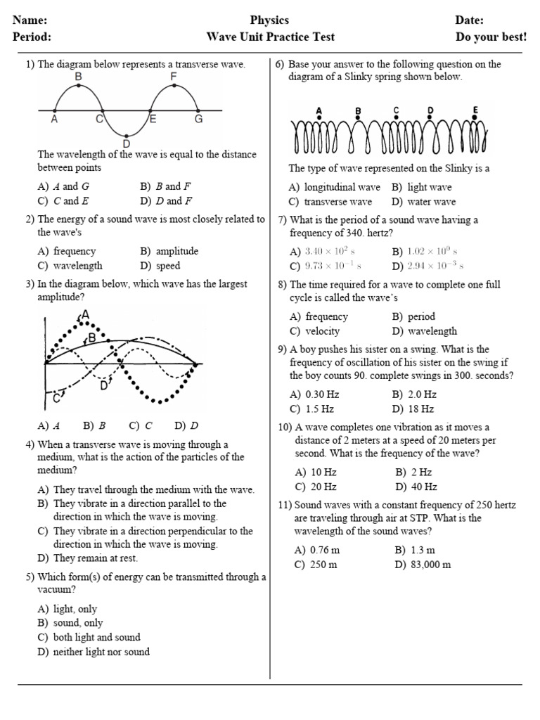 Wave Practice Test | PDF | Waves | Frequency
