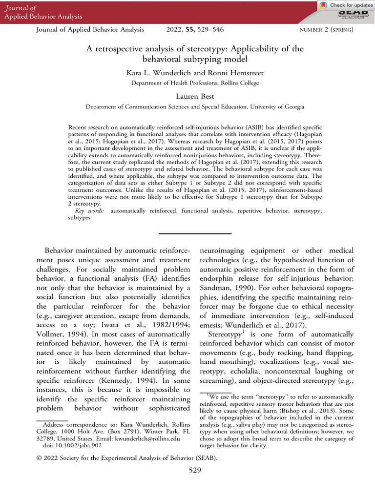 Stereotypy Analysis: Behavioral Subtyping Model | PDF | Reinforcement | Behaviorism